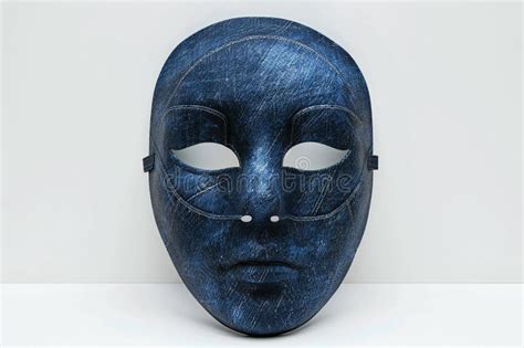 Dark Blue Denim Fabric Mask Mockup White Background Front View Stock