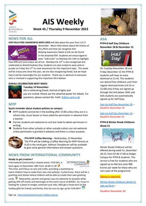 Ais Newsletter Week 45 Aarhus International School