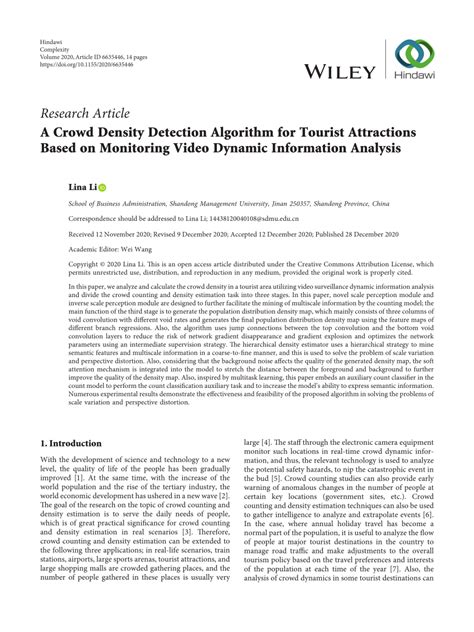 Pdf A Crowd Density Detection Algorithm For Tourist Attractions Based On Monitoring Video