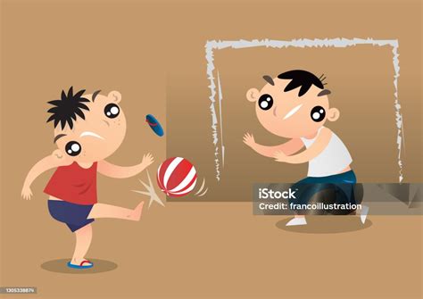 옛날에는 작은 플라스틱 공으로 축구를 하는 두 명의 어린 아이들 복고풍에 대한 스톡 벡터 아트 및 기타 이미지 복고풍 일러스트레이션 향수 감정 Istock