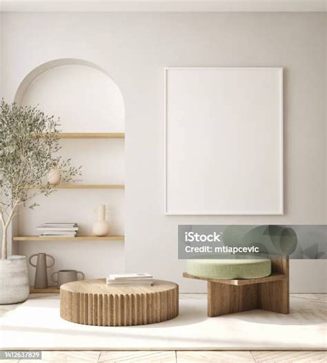 현대적인 인테리어 배경 거실 스칸디나비아 스타일 3d 렌더 3d 일러스트레이션의 포스터 프레임을 모의 예술에 대한 스톡 사진 및 기타 이미지 Istock