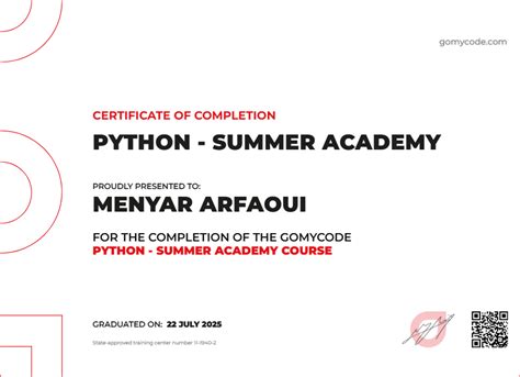 Menyar Arfaoui Certificate Of Completion Python Summer Academy