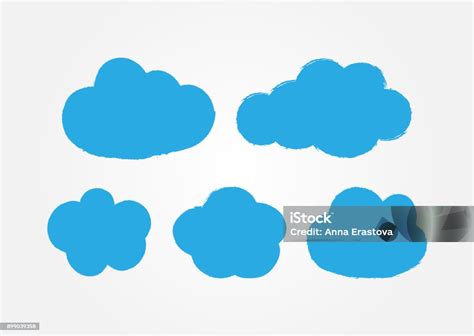 구름의 형태로 그런 지 스티커입니다 5 블루 아이콘의 세트는 브러시로 그린 구름에 대한 스톡 벡터 아트 및 기타 이미지 구름 그래피티 일러스트레이션 Istock