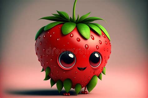 Cute Strawberry Character Generative Ai Stock Illustration Illustration Of Food Generative