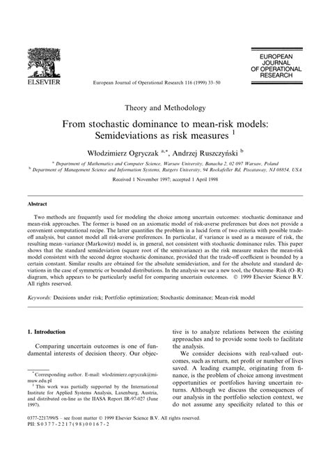 Pdf From Stochastic Dominance To Mean Risk Models Semideviations As