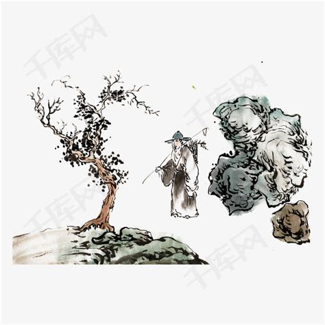 山中采药图水墨素材图片免费下载 千库网