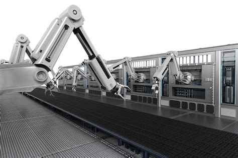 Premium Photo 3d Rendering Robotic Machines With Conveyor Line