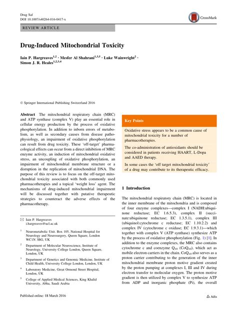 Pdf Drug Induced Mitochondrial Toxicity