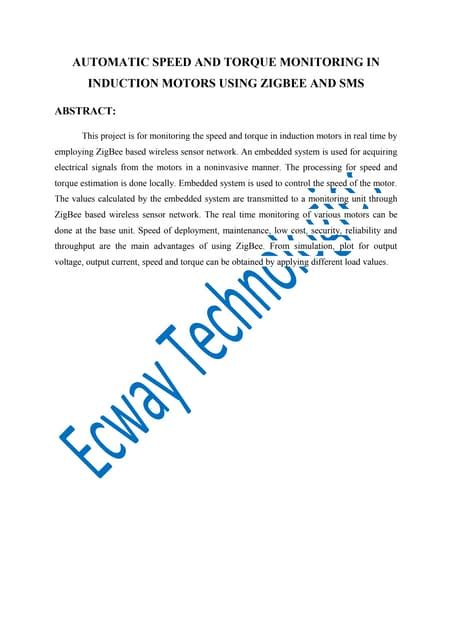 Automatic Speed And Torque Monitoring In Induction Motors Using Zigbee And Sms Pdf