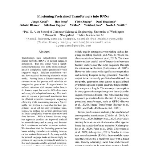 Finetuning Pretrained Transformers Into Rnns Acl Anthology