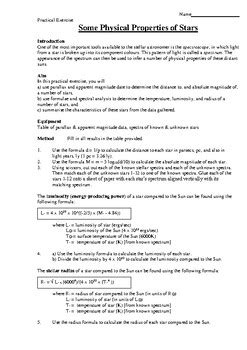 Lab Exercise Some Physical Properties Of Stars By Diane K TPT