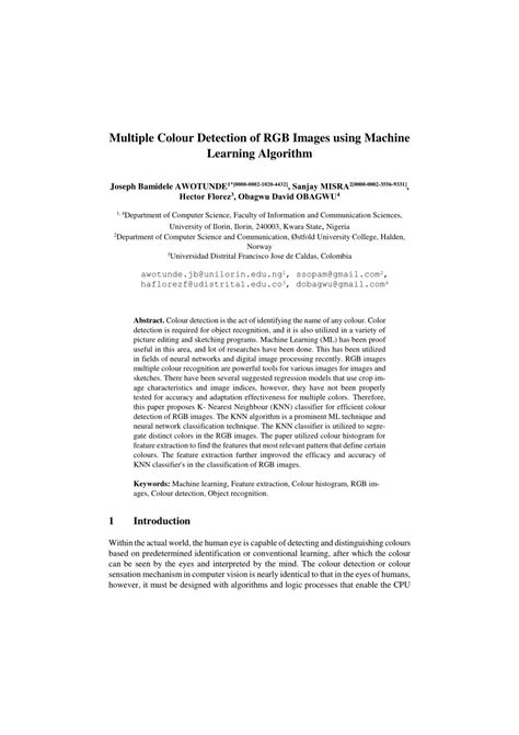 Pdf Multiple Colour Detection Of Rgb Images Using Machine Learning Algorithm