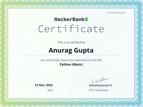 hackerrank python pythonprogramming certificate anurag gupta