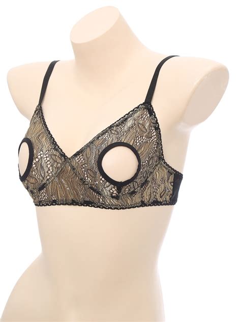 Womens Lace Sheer Open Nipple Bra Underwear Wireless Plunge Bralette