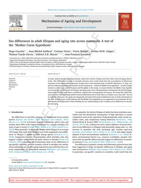 Pdf Sex Differences In Adult Lifespan And Aging Rate Across Mammals