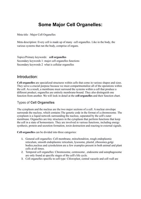 Solution Biology Some Major Cell Organelles Studypool