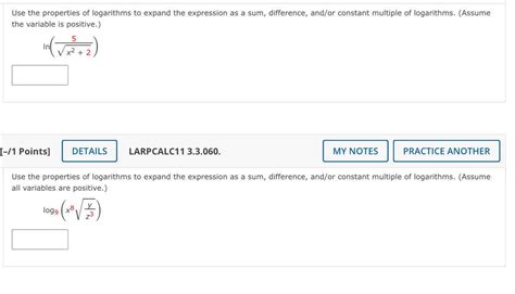 Solved Use The Properties Of Logarithms To Expand The Chegg Com
