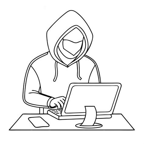 Single Line Drawing Of A Computer Hacker Stereotype In A Line Art Vector Illustration 26