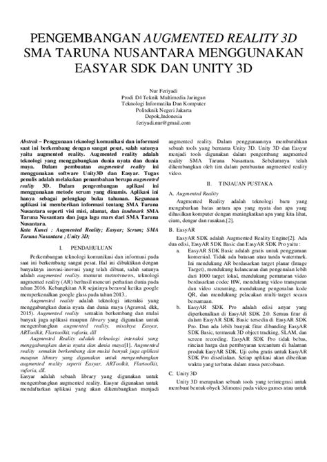 Pdf Pengembangan Augmented Reality 3d Sma Taruna Nusantara