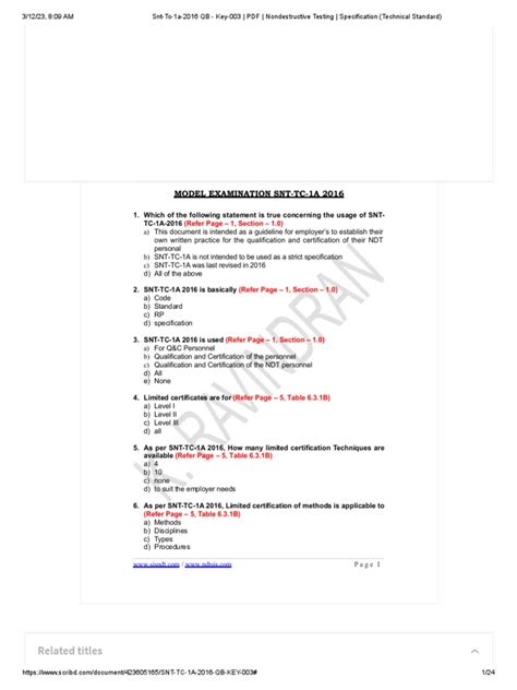 snt tc 1a 2016 qb key 003 pdf nondestructive testing