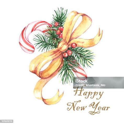 손그린 수채화 일러스트 레이 션의 활과 크리스마스 트리 달콤한 크리스마스 사탕 0명에 대한 스톡 벡터 아트 및 기타 이미지 0명 12월 계절 Istock