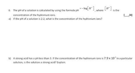 Solved 6 The PH Of A Solution Is Calculated By Using The Chegg Com