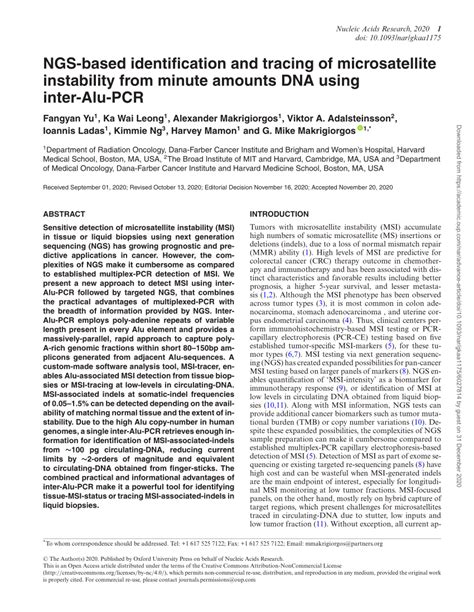 PDF NGS Based Identification And Tracing Of Microsatellite Instability From Minute Amounts DNA