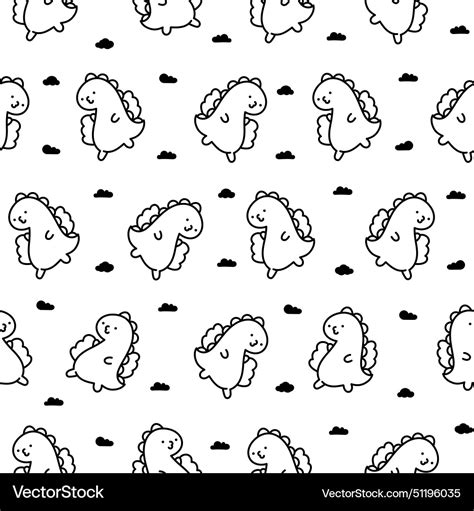 Cute Dinosaur Seamless Pattern Coloring Page Vector Image
