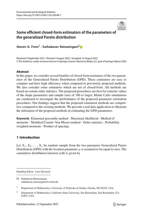 Pdf Environmental And Ecological Statistics Some Efficient Closed Form Estimators Of The