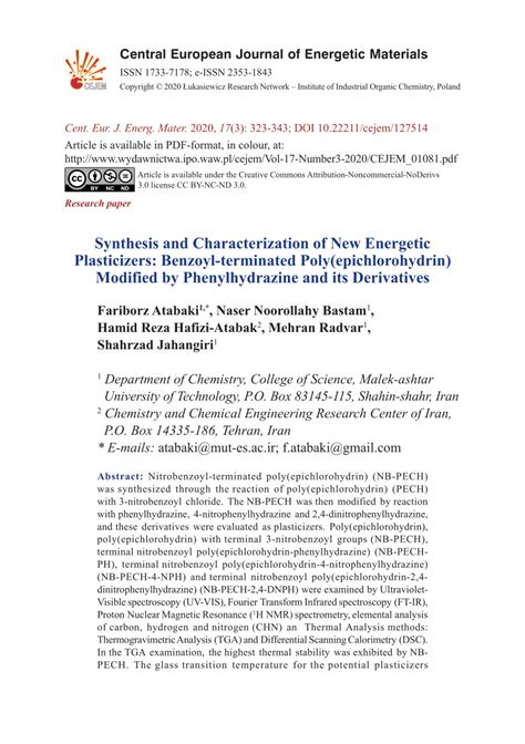 Pdf Synthesis And Characterization Of New Energetic Plasticizers Benzoyl Terminated Poly