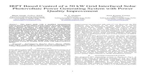 Pdf Irpt Based Control Of A 50 Kw Grid Interfaced Solar Photovoltaic