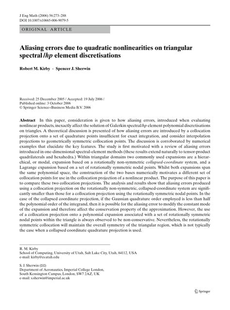 Pdf Aliasing Errors Due To Quadratic Nonlinearities On Triangular