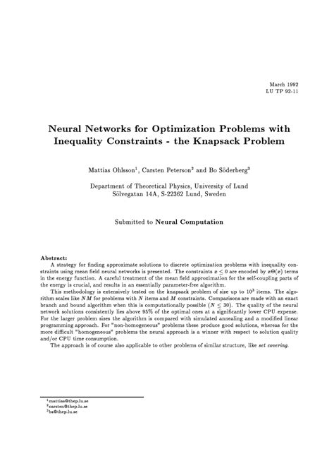 Pdf Neural Networks For Optimization Problems With Inequality
