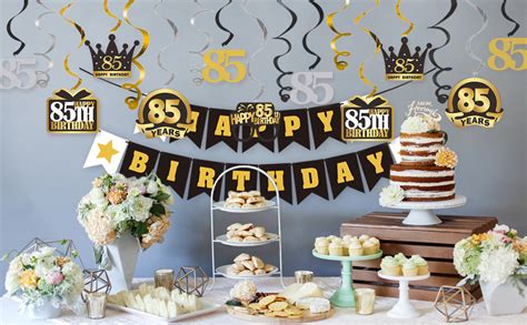 Lingteer Happy 85th Birthday Decorations Set 12pcs Black
