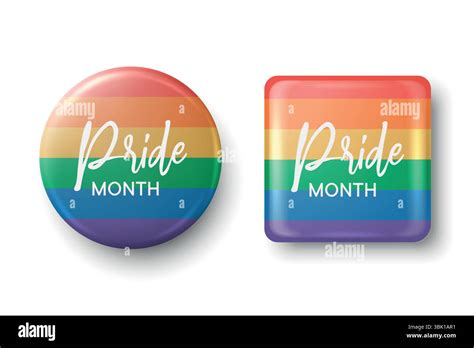 Pride Month Vector Badge Set With Rainbow Flag Round And Square Lgbtq Button Design For