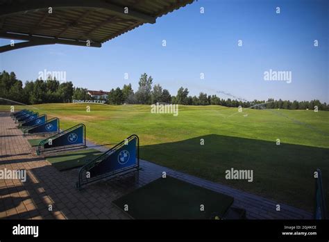 Golf Course Green Grass On The Field Awning On The Golf Course Stock