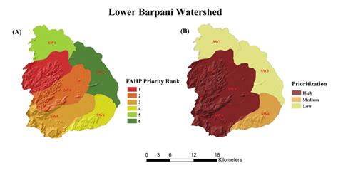 A Fahp Rank Map And B Prioritization Map Of The Lower Barpani