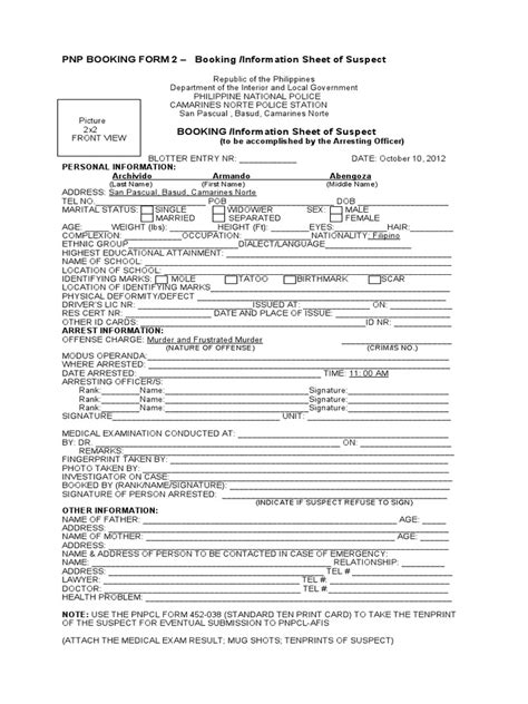 Arrest And Booking Form Pdf Government Crimes