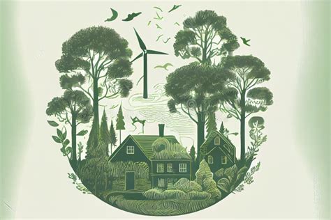 Environmental And Ecology Vector Illustration Green Earth With Outline Sketch Trees Stock