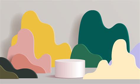 화이트 실린더 받침대 연단 다채로운 종이 컷 물결 모양 배경 다중 색상에 대한 스톡 벡터 아트 및 기타 이미지 다중 색상 밝은 색상 색상 묘사 Istock