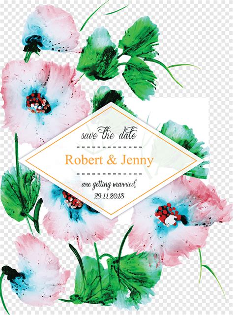 수채화 꽃 결혼식 프레임 초대 카드 Png Pngegg