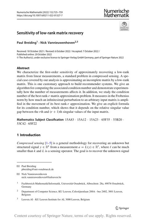 Sensitivity Of Low Rank Matrix Recovery Request Pdf