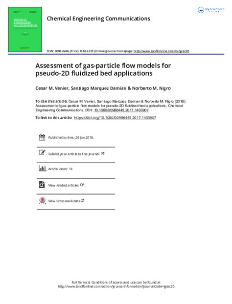 Pdf Assessment Of Gas Particle Flow Models For Pseudo 2d Fluidized Bed Applications