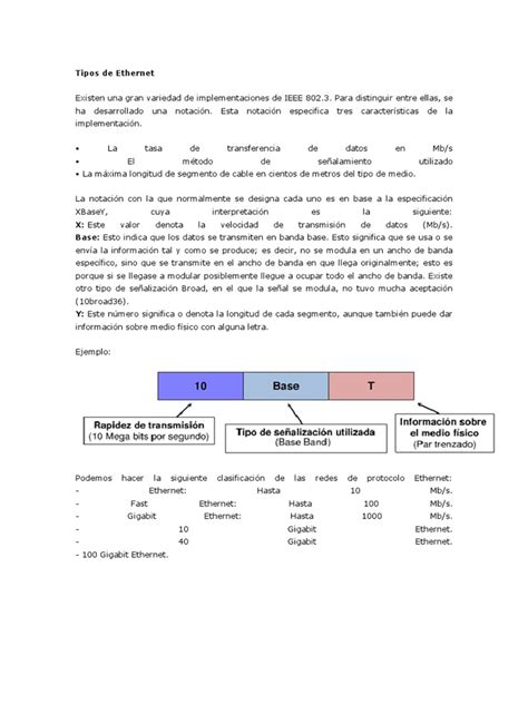 Tipos De Ethernet Pdf Ethernet Red De Computadoras