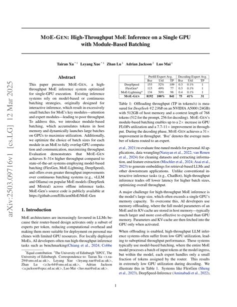 Pdf Moe Gen High Throughput Moe Inference On A Single Gpu With Module Based Batching
