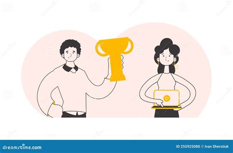 Man And Woman Teachers Online Learning Concept Trendy Linear Style