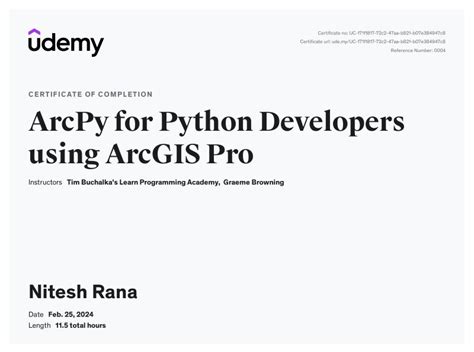 Completed The Course Arcpy For Python Developers Using Arcgis Pro By Nitesh Rana