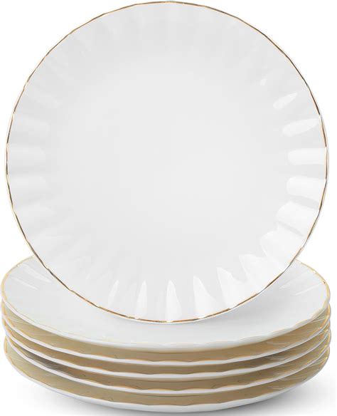 White Dessert Plates Set Of 6 8 Inch White Porcelain With Gold Trim