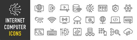 라인 스타일의 인터넷 컴퓨터 웹 아이콘입니다 클라우드 기술 데이터 센터 연결 네트워크 디지털 서비스 데이터베이스 플랫폼 컬렉션 벡터 그림입니다 0명에 대한 스톡 벡터 아트