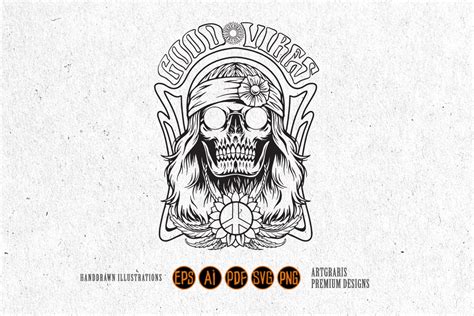 Hippie Skull Head Bohemian Style Good Graphic By Artgrarisstudio